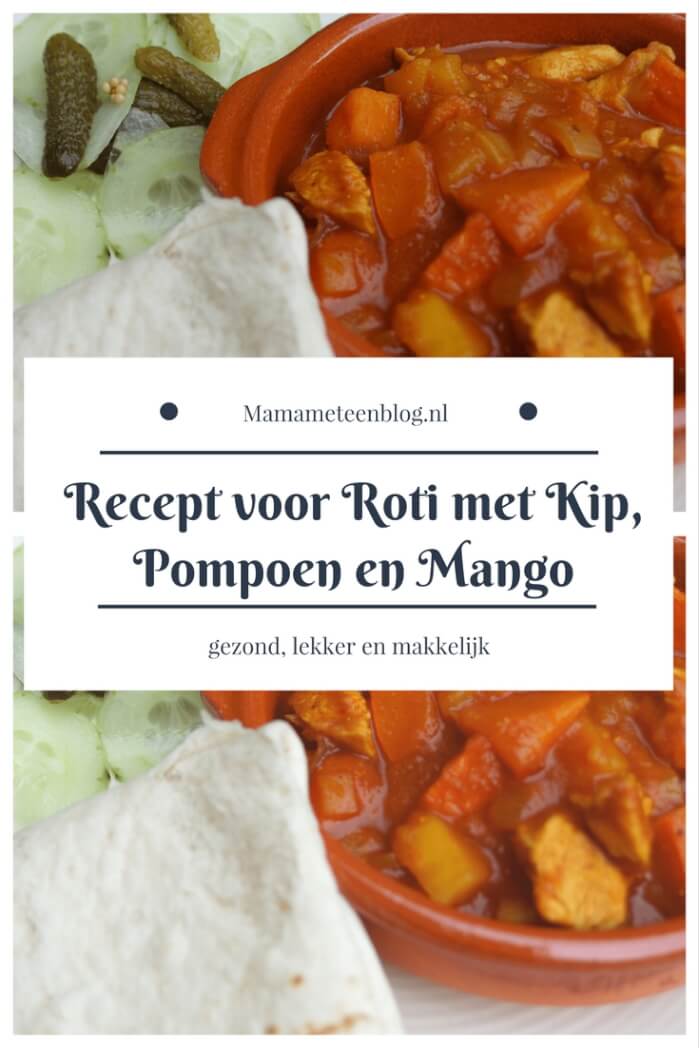 Recept: roti met kip, pompoen en mango.